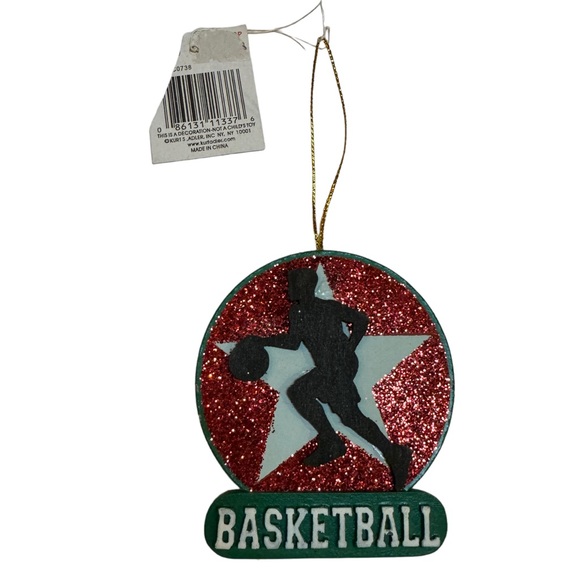 Kurt Adler | Holiday | Red Green White Star Black Silhouette Basketball ...